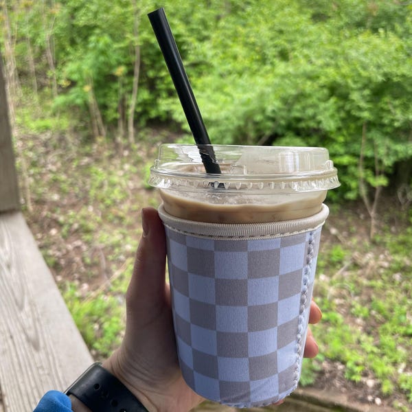Tan Checkered Iced Coffee Sleeve: Trendy Cup Sleeve - Etsy