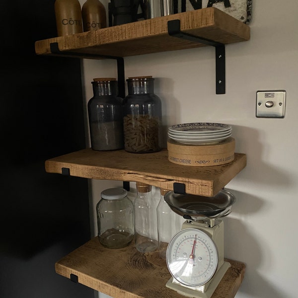 Extra Deep Handmade Rustic Shelf With Black Down Brackets (31cm Depth ...