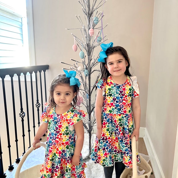 Rainbow Heart Dress, Twirly Dress, Full Circle Skirt, Buttery Soft ...