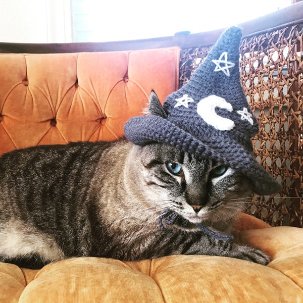 Dark Grey Wizard Hat for Cat, Halloween Wizard Pet Costume, Dark Grey ...