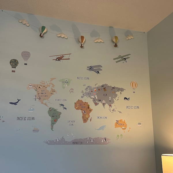 World Map Wall Decal For Kids Animal World Map Sticker Nursery World