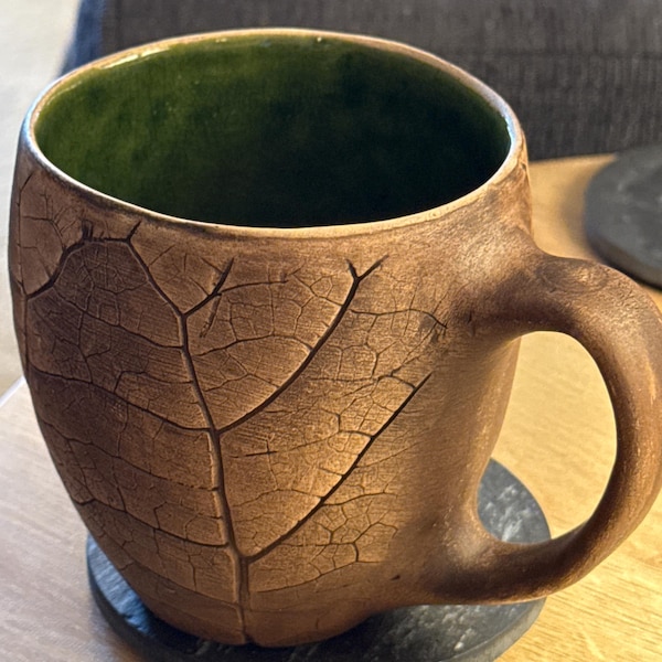 Handmade Ceramic Mug || Pottery Mug With Leaf Impressions, Unique Leaf ...