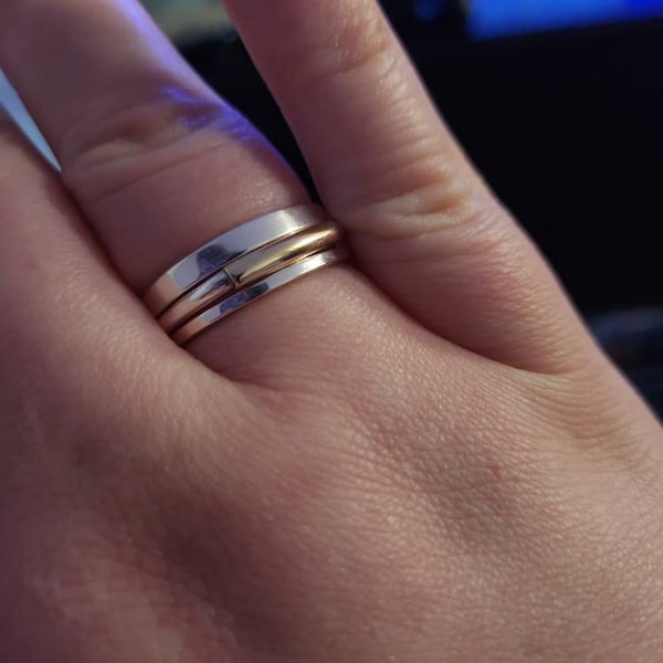 Gold and Silver Rings (3) Stacking Rings, 14k Gold, Sterling Silver ...