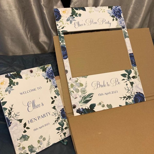 Navy Blue Floral Hen Party Selfie Frame and Party Sign, Hen Party ...