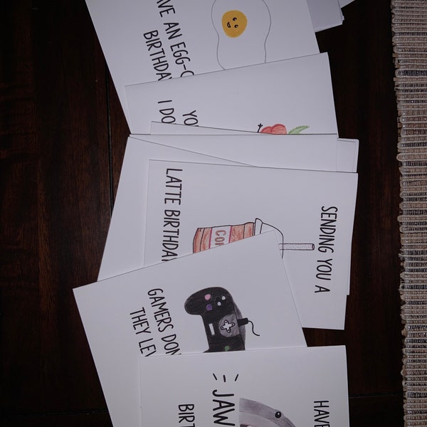 Hand Drawn Pun Funny Birthday Cards (10 Pack of Cards, Birthday Card ...