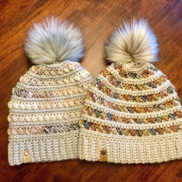 Striped Beanie, Blue & Yellow, School Spirit, Pom Pom Hat, Crochet Hat ...