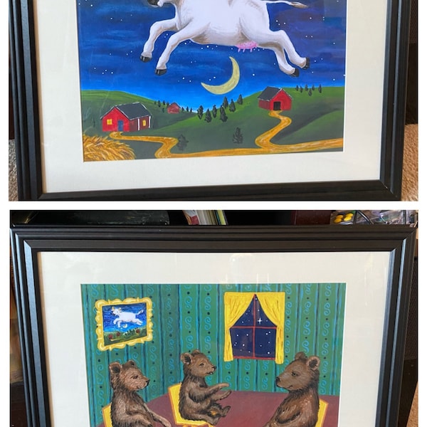 Goodnight Moon Set of Art Prints, Cow Jumping Over the Moon, Three ...