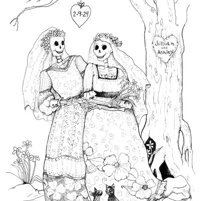 Coloring Pages, Skeleton Wedding, Color Page, Day of the Dead, Digital ...