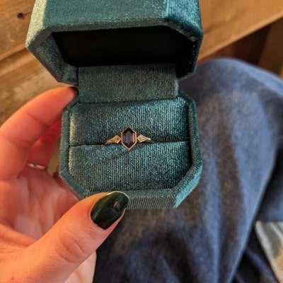 Art Deco Bezel Set 5x9mm Hexagon Cut Moissanite Engagement Ring, Kite ...