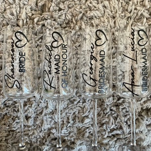 Glass Vinyl Decals Wedding Flute Decals Name & Role Set Champagne Flute ...