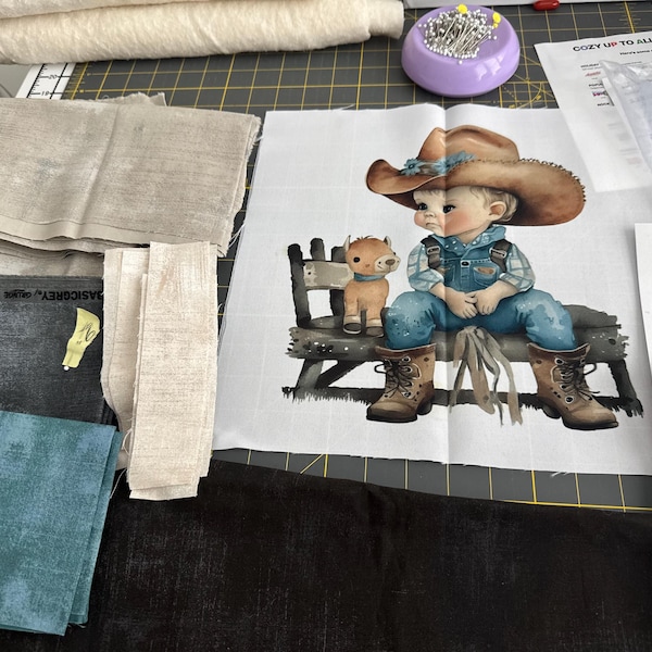 Little Cowboy- Fabric Panel Square ~ 4"x4",5x5,6x6, 8x8, 10x10, 12x12 ...