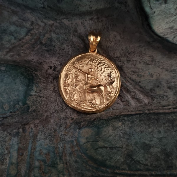 Gold Persephone Goddess Pendant, Yellow Gold Pomagranet Necklace ...