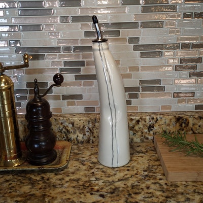 Handmade Ceramic Oil Bottle, Container for Olive Oil, White Olive Oil ...