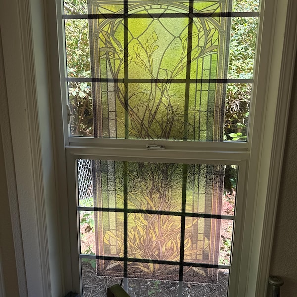 Custom Stained Glass Window Film - Nature-inspired Tree and Vine Design ...