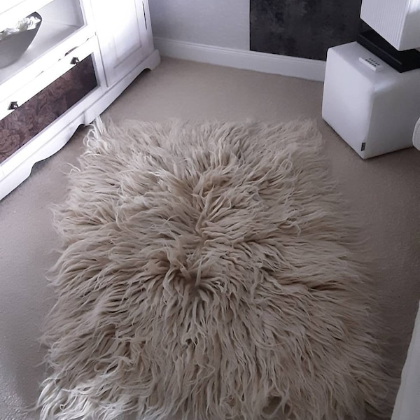 Shaggy Wool Rug, Natural Tufted Area Rug, Modern Scandinavian Wool Rug ...