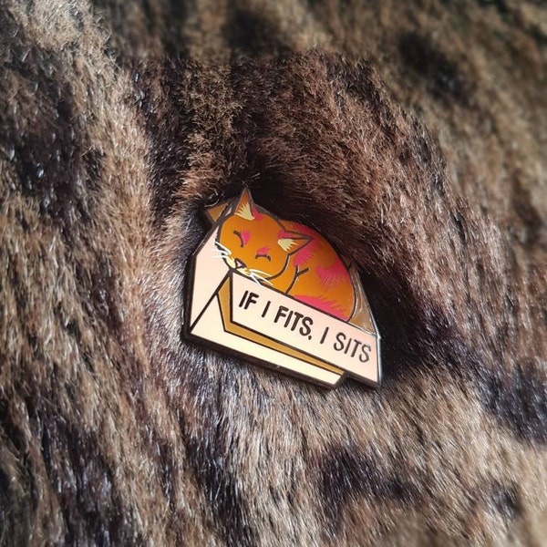 If I Fits I Sits Ginger Cat Pin Badge • Cute Cat in Box Enamel Pin ...