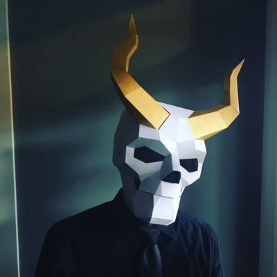 Horned Skull, Demon Paper Mask, Lowpoly 3D Papercraft Mask Template ...