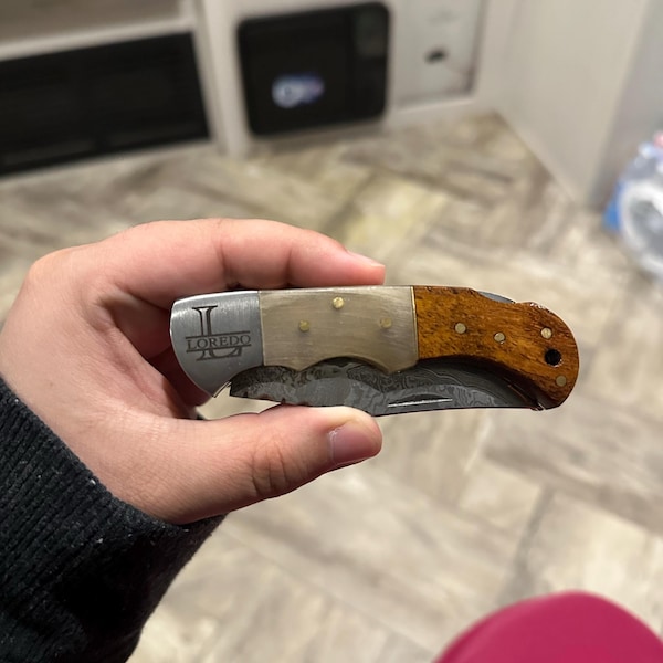 COPPER DAMASCUS HANDMADE Folding Knife, Copper Pocket Knife Ram Horn ...