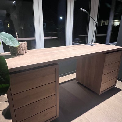 Office Desk Home Office Desk Solid Oak Desk With 4 Drawers Minimalist ...