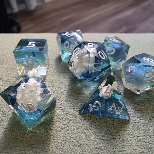 Blue Sky Hymnal - Gradient Cloud Dice, Handmade Resin Sharp Edge Dnd ...