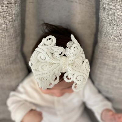 Baby Tiara Hair Band for Baptism Christening Lace and Pearls - Etsy UK