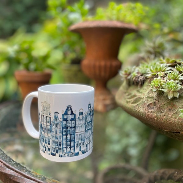 Coffee Mug Amsterdam Canal Houses Watercolor Delft Blue Style Designer ...