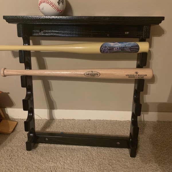 Horizontal Mini Bat Rack With Baseball Shelf (black Finish) Made in the ...
