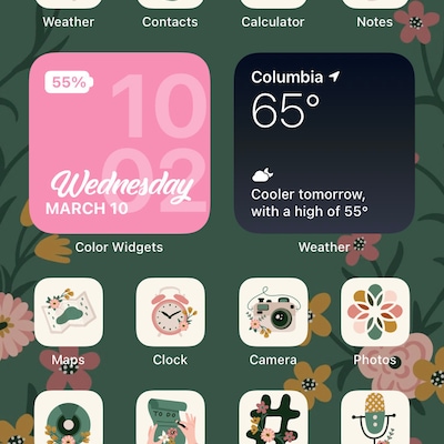 Hand Drawn Ios 14 Icons iPhone Icons, Handdrawn App Icons Green Floral ...