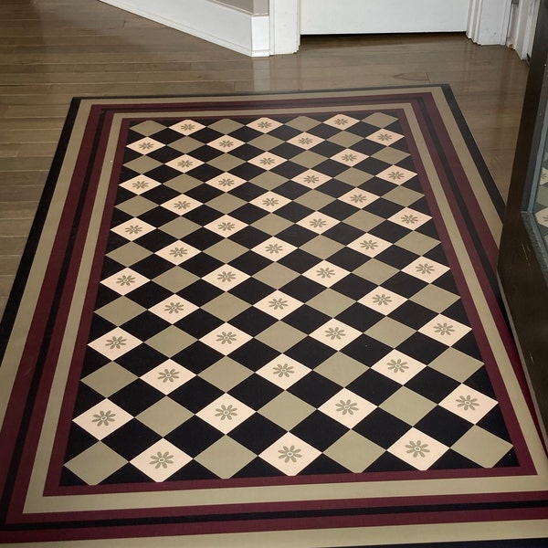 Retro Mosaic Vinyl Mat,vinyl Mat, Vinyl Rug, Vinyl Floor, Geometric ...