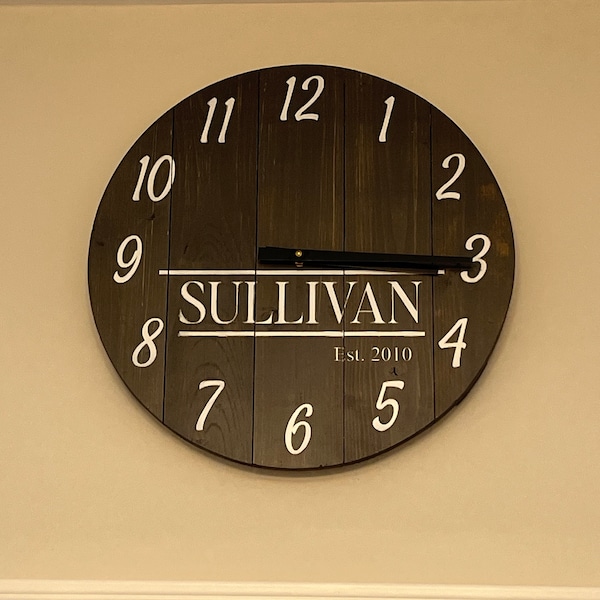 White Hand-painted Monogram Wood Wall Clock, Wedding or Anniversary ...