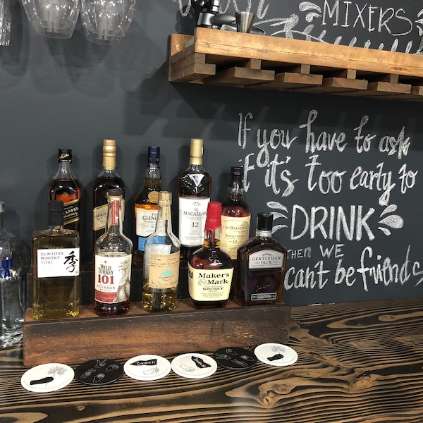 Liquor Shelf- Wood Liquor Bottle Shelf- Man Cave Gifts, Tiered Bar ...