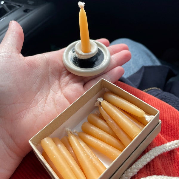 18 Small Beeswax Taper Candles (20 Minute Burntime,2in) With Ceramic ...