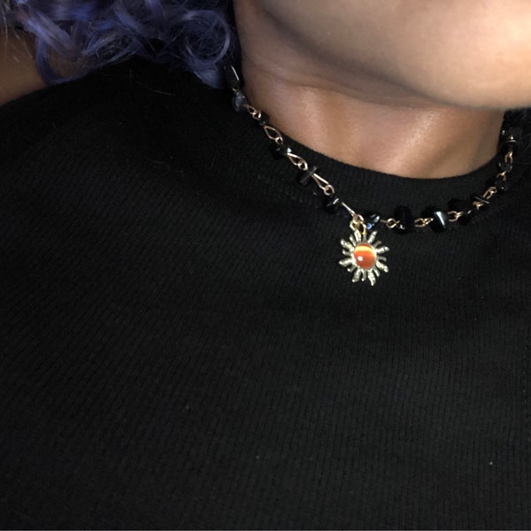 Gold Sun Pendant Choker,sun Necklace,beaded Choker,beaded Necklace ...