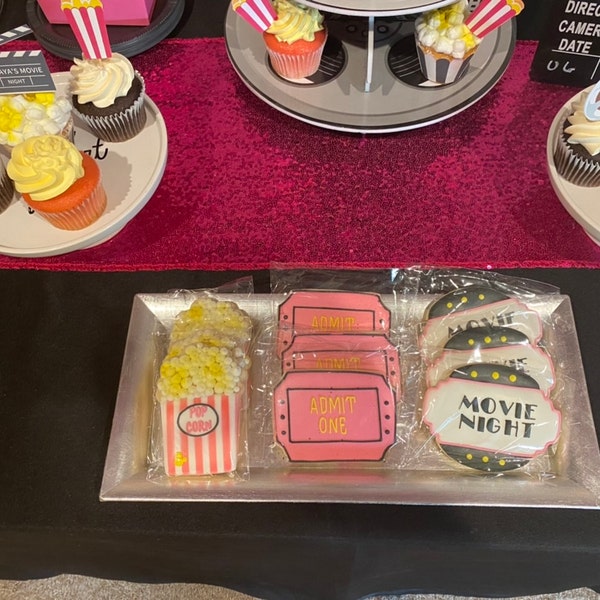 2 Dozen Movie Night Sugar Cookies. Movie Night Birthday - Etsy