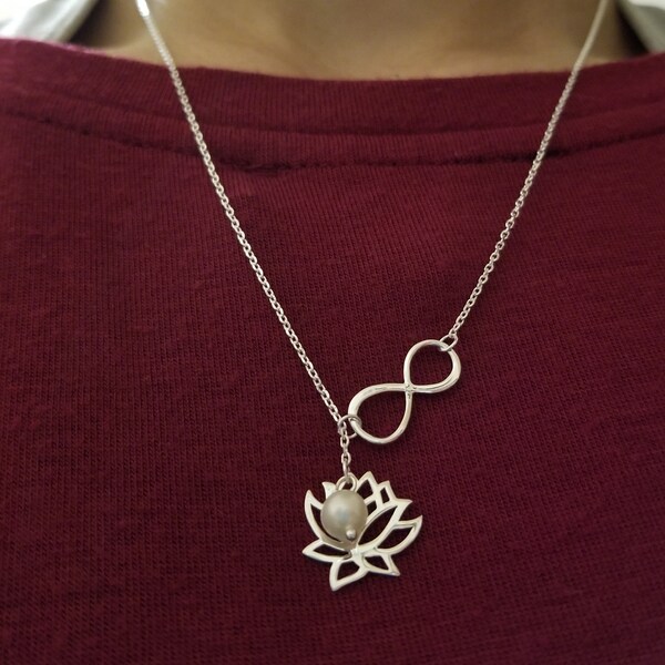 Sterling Silver Infinity Lotus Necklace,lotus Flower Necklace,sideways ...