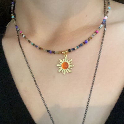 Gold Sun Pendant Choker,sun Necklace,beaded Choker,beaded Necklace ...