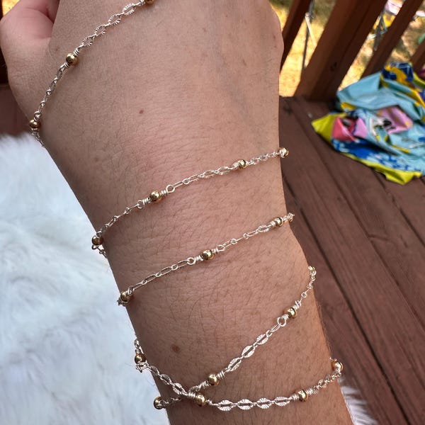 Sterling Silver Chain With 14K Gold Filled Beads. Mixed Metal Chain ...