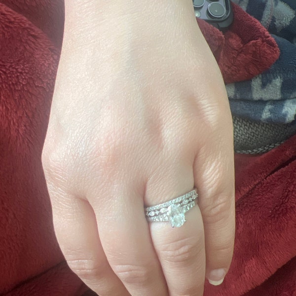 Minimalist Open Gap Wedding Band, 0.17TW Marquise and Round Moissanite ...