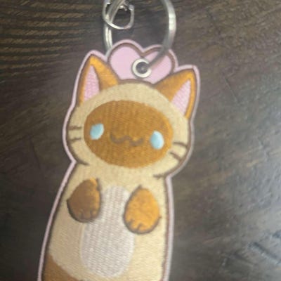Cute Cat Embroidered Tag Keychain Kawaii Neko Jet Tags tamago, Sakura ...