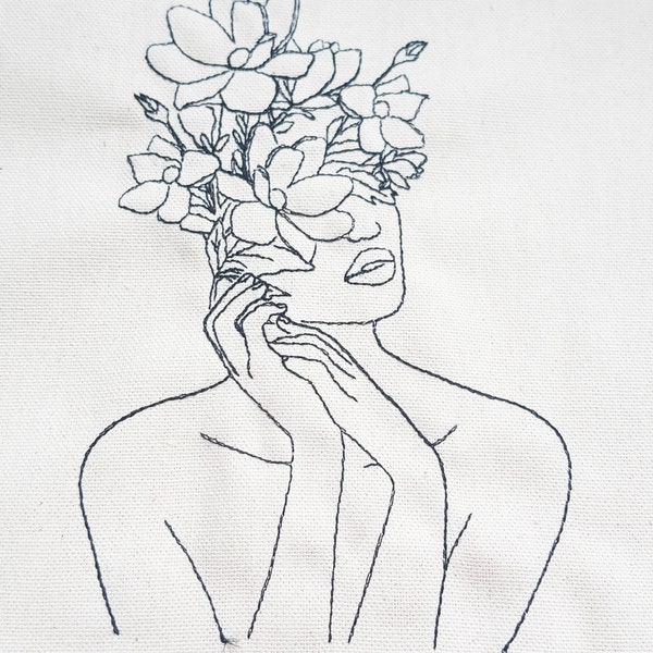 Woman With Flowers Embroidery Design - Etsy