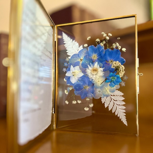 Custom Calligraphy Double Pressed Flower Floating Frame Vintage Flower ...