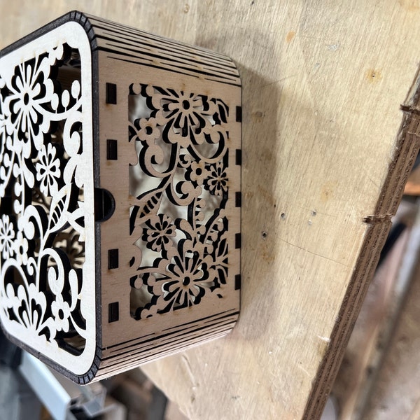 Decorative Wooden Box With Flowers & Leaves Pattern Laser Cut Jeweler ...