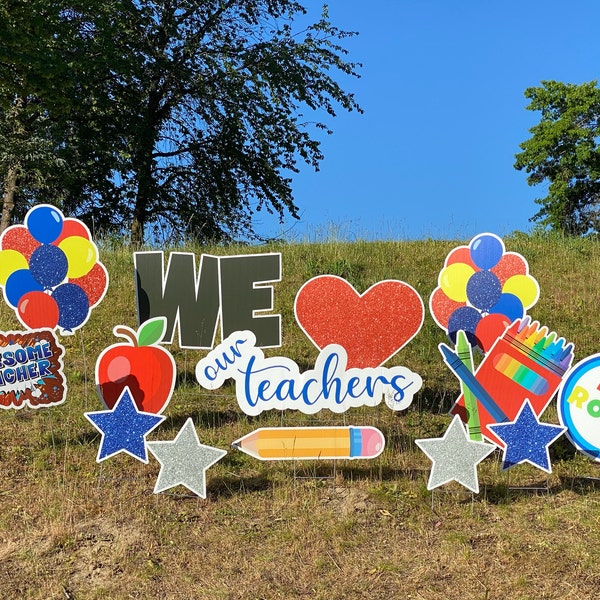 We Love Our Teachers - Staff Appreciation - Red/black Sequins EZ Set - Yard Sign Set - Etsy