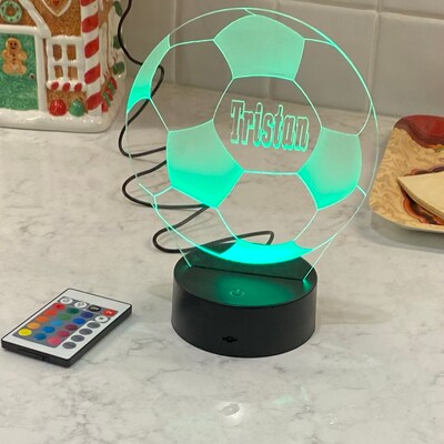 Soccer Ball Night Light, Personalized Free, LED Night Lamp, With Remote ...