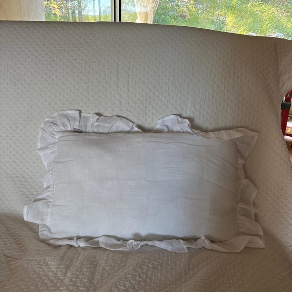 White Ruffled Linen Pillow Cases, Custom Size, Linen Pillow Case With ...