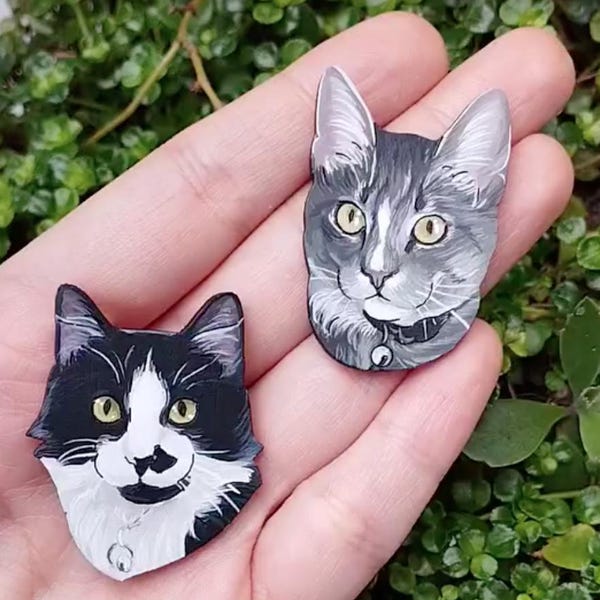 Hand Painted Wooden Cat Pin | Cute, Angry or Indifferent Kitty Brooch ...