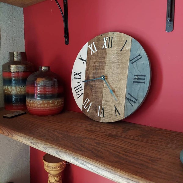Wall Clock, Modern Rustic FARMHOUSE Decor, Round Clock, Grey Gray Brown ...