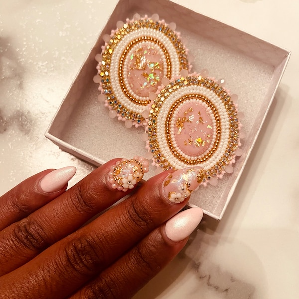 Handmade Beaded Earrings With Fingernail Post - Etsy