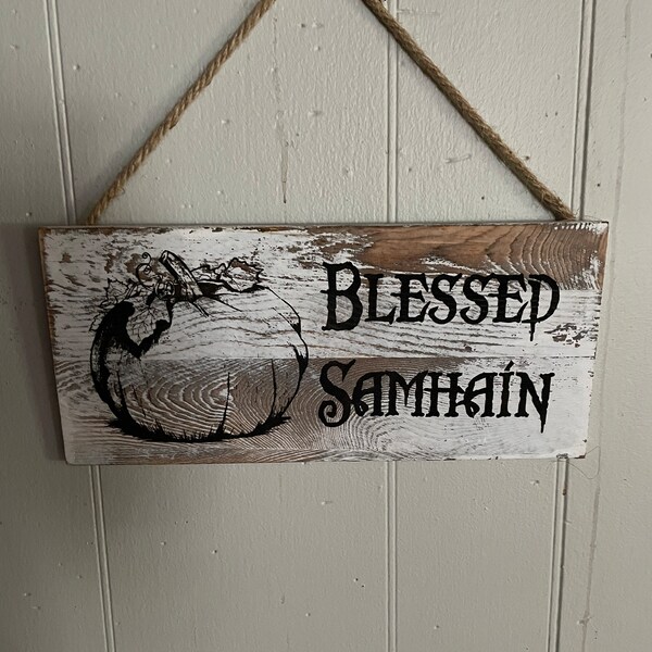 Blessed Samhain / Happy Halloween - Hanging Sign - Etsy