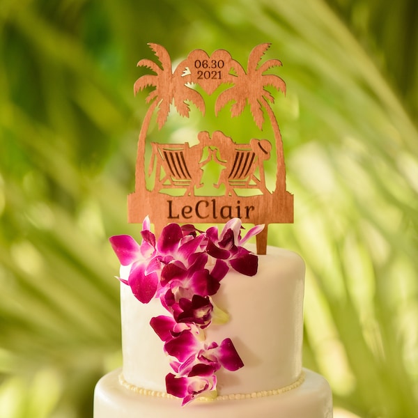 Tropical Wedding Cake Topper,palm Tree Hawaii Wedding Cake Topper,beach ...